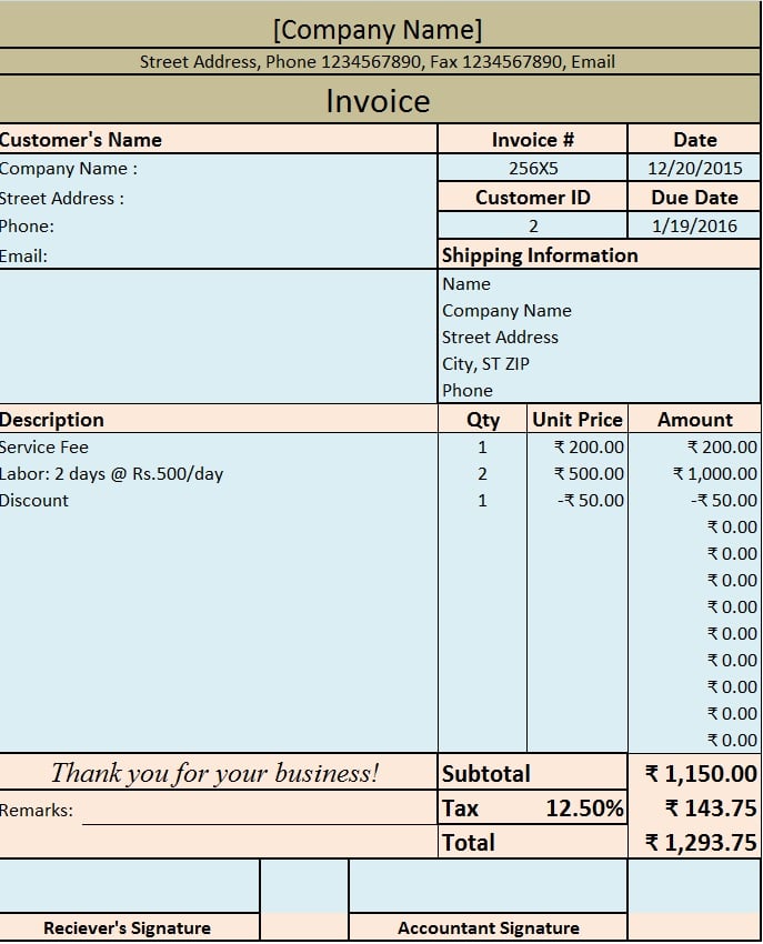 Download Invoice Bill Excel Template ExcelDataPro