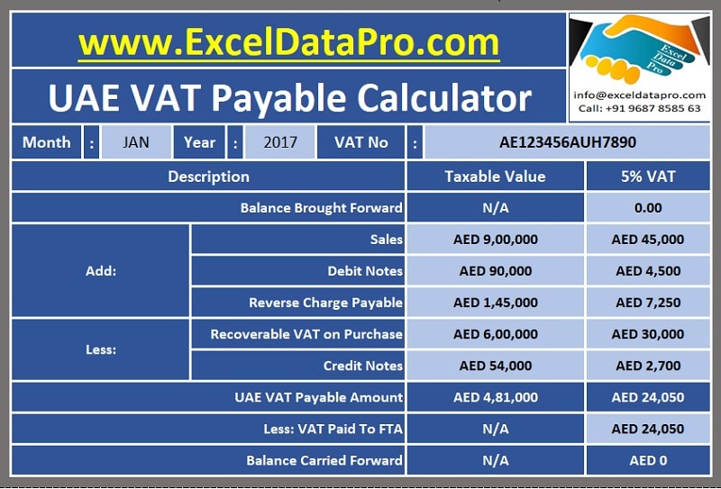 Download UAE VAT Payable Calculator Excel Template ExcelDataPro