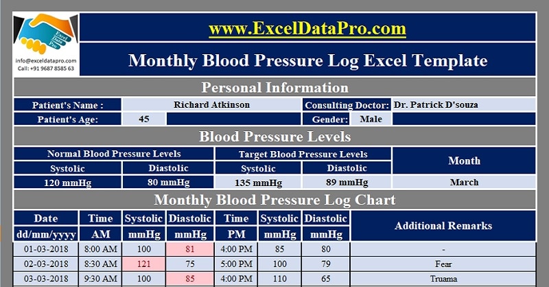 Download Monthly Blood Pressure Log With Charts Excel Template 