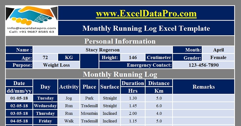 Download Monthly Running Log Excel Template ExcelDataPro