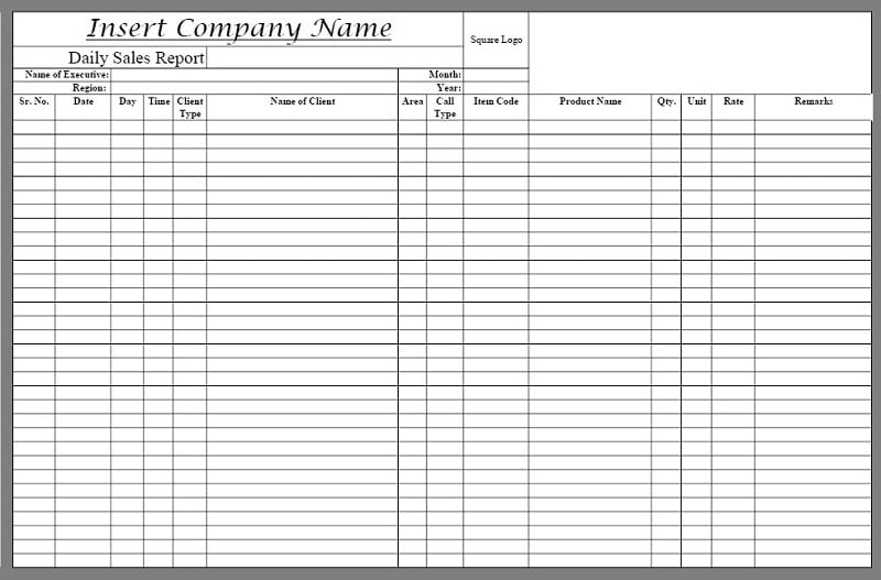 Free Daily Sales Call Report Template In Excel