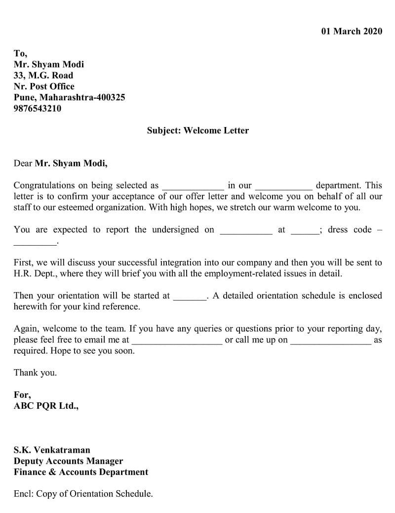 Welcome Letter To New Employee Sample Database Letter Template Collection