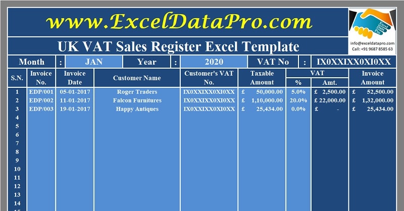 Download UK VAT Sales Register Excel Template ExcelDataPro